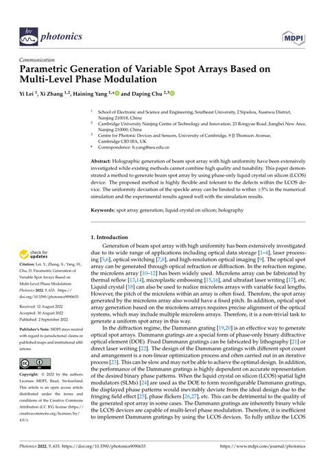 Pdf Parametric Generation Of Variable Spot Arrays Based On Multi