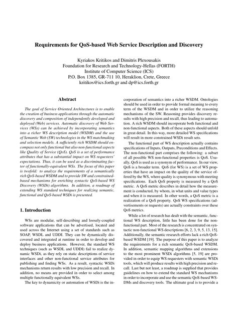 Pdf Requirements For Qos Based Web Service Description And Discovery