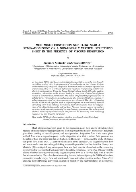 Pdf Mhd Mixed Convection Slip Flow Near A Stagnation Point On A Non