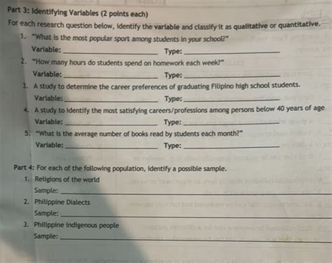 Part 3 Identifying Variables 2 Points Each For Each Research Question