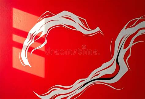 White And Black Brush Strokes Creating A Dynamic Composition On A Red Background Stock