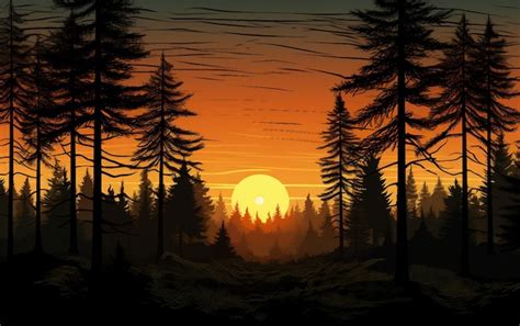 Silhouetted Trees On The Sunset Premium Ai Generated Image