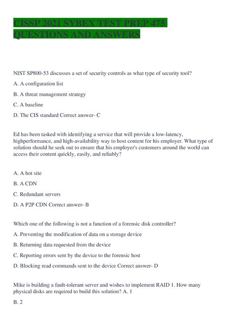 Cissp 2021 Sybex Test Prep 475 Questions And Answers Browsegrades