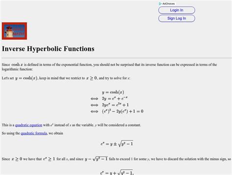 S O S Math Inverse Hyperbolic Functions Activity For 9th 10th Grade Lesson Planet