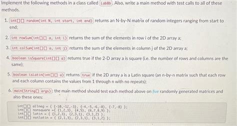 Solved Mplement The Following Methods In A Class Called