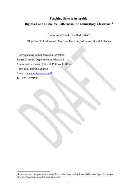 Pdf Teaching Science In Arabic Diglossia And Discourse Patterns In The Elementary Classroom