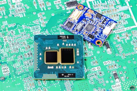 Close Up Of High Performance CPU Or Central Processor Unit On Computer Circuit Board Stock Image