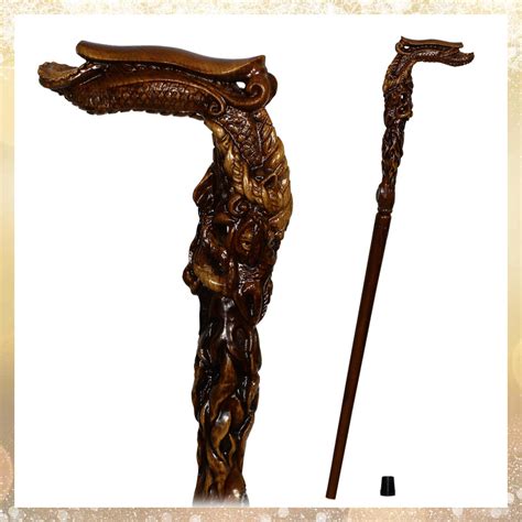 Fantasy Dragon Cane Dark Wooden Walking Stick Wooden Canes Wooden Walking Sticks Handmade