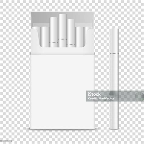 벡터 3d 현실적인 열린 명확한 흰색 빈 담배 팩 상자 투명 한 배경에 격리 담배 설정 닫기 디자인 템플릿 연기 문제 개념 담배 담배 모형 정면 보기 0명에 대한 스톡 벡터