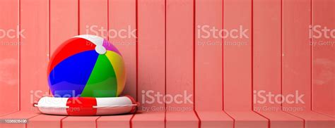 생활 부 표 그리고 나무 배경 배너 복사 공간에 비치 볼 3 차원 일러스트 레이 션 비치 볼에 대한 스톡 사진 및 기타 이미지 비치 볼 고여 있는 물 반지 Istock