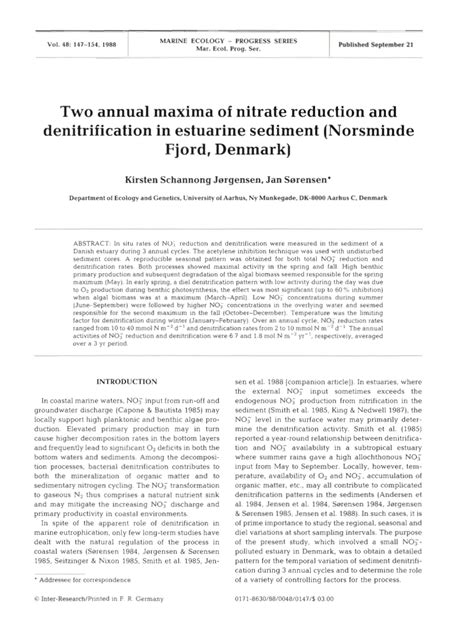 Pdf Two Annual Maxima Of Nitrate Reduction And Denitrification In Estuarine Sediment