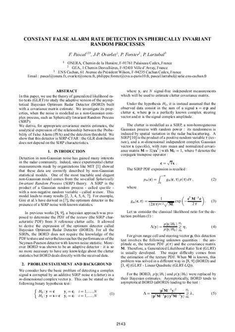 Pdf Constant False Alarm Rate Detection In Spherically Invariant Random Processes