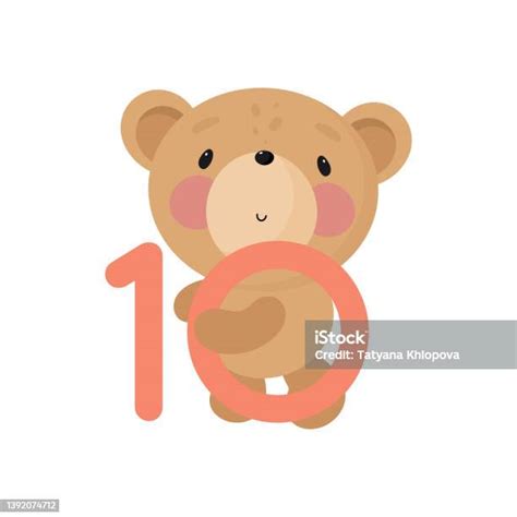 생일 파티 인사말 카드 파티 초대장 귀여운 곰과 숫자 열 개가있는 어린이 삽화 만화 스타일의 벡터 일러스트레이션 0명에 대한 스톡 벡터 아트 및 기타 이미지 Istock