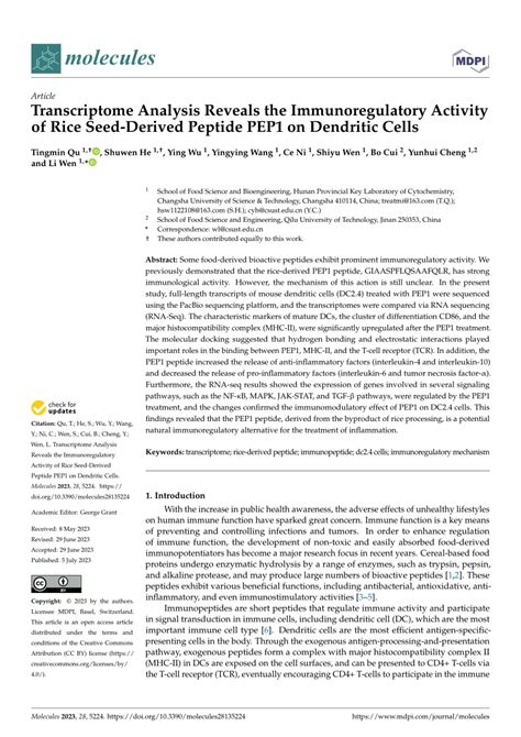 Pdf Molecules Transcriptome Analysis Reveals The Immunoregulatory Activity Of Rice Seed