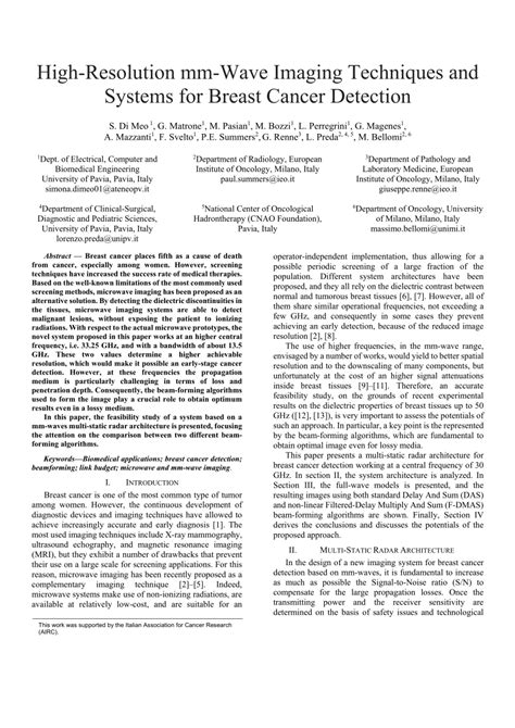 Pdf High Resolution Mm Wave Imaging Techniques And Systems For Breast