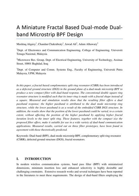 Pdf A Miniature Fractal Based Dual Mode Dual Band Microstrip Bandpass Filter Design