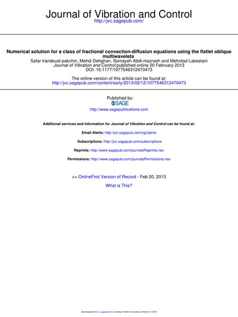 Pdf Numerical Solution For A Class Of Fractional Convection Diffusion Equation Using The