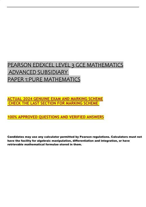 pearson edexcel level 3 gce as level mathematics advanced subsidiary