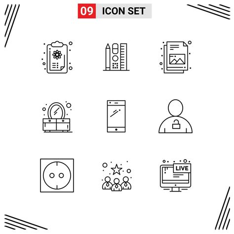 9 User Interface Outline Pack Of Modern Signs And Symbols Of Android Smart Phone Document Phone