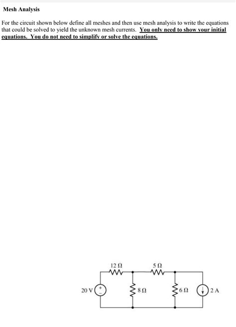solved mesh analysis for the circuit shown below define all