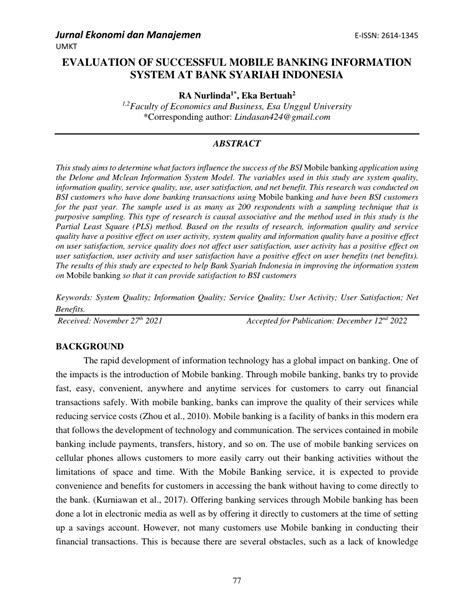 pdf evaluation of successful mobile banking information system at bank syariah indonesia