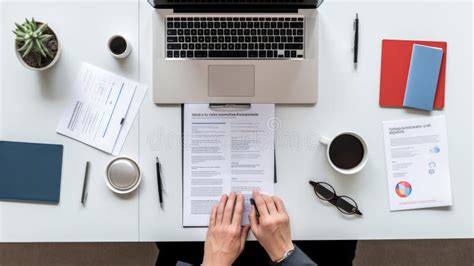 Overhead View Of A Professional Setting Where A Person Is Analyzing A