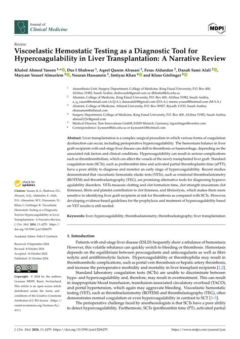 Pdf Viscoelastic Hemostatic Testing As A Diagnostic Tool For Hypercoagulability In Liver