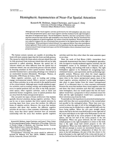 Hemispheric Asymmetries Of Nearfar Spatial Attention Request Pdf