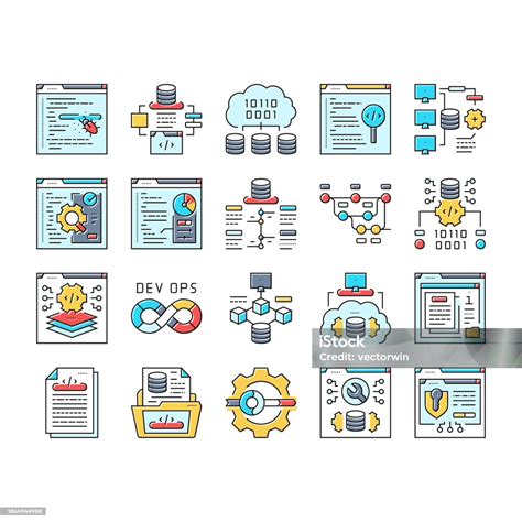 Software Engineer Computer Code Icons Set Vector Stock Illustration Download Image Now