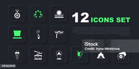 서커스 텐트 티켓 생일 파티 경적 리본이 달린 풍선 실린더 모자 드럼 드럼 스틱 저글링 공 및 아이콘을 설정합니다 벡터 공휴일에