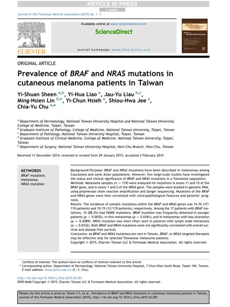 Pdf Prevalence Of Braf And Nras Mutations In Cutaneous Melanoma
