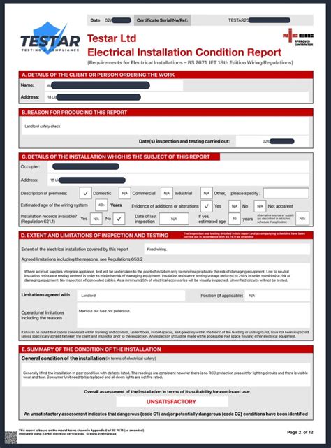 Eicr Example How A Completed Report Certificate Looks