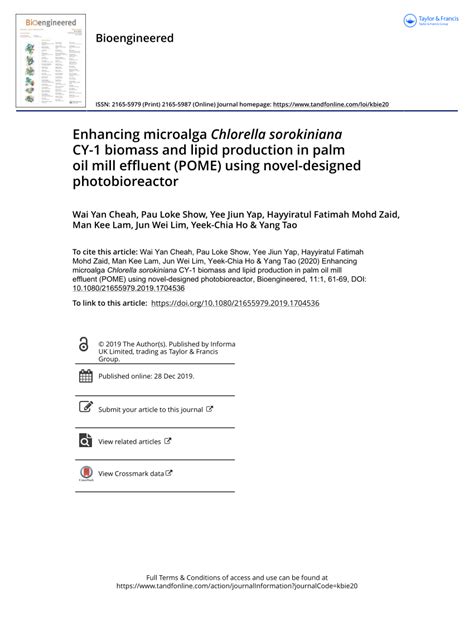 PDF Enhancing Microalga Chlorella Sorokiniana CY Biomass And Lipid Production In Palm Oil