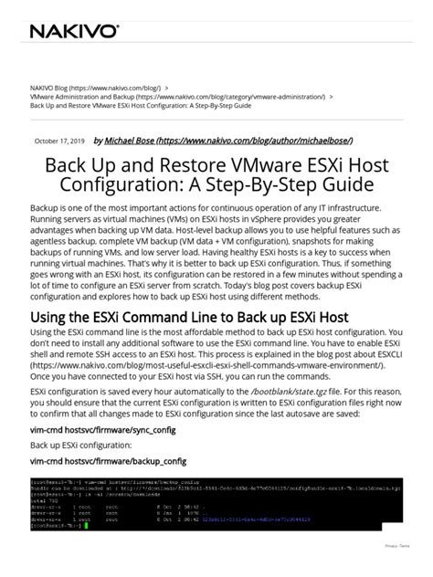 How To Back Up And Restore Vmware Esxi Host Configuration Pdf