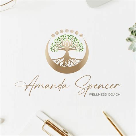 Tree Of Life Logo Design Tree Woman Premade Logo Holistic Moon And Chakras Logo Yoga Spa
