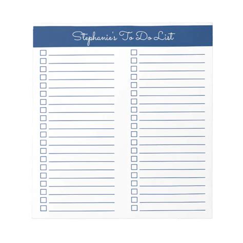 Simple Elegant Navy Lined Two Column Checklist Notepad Zazzle