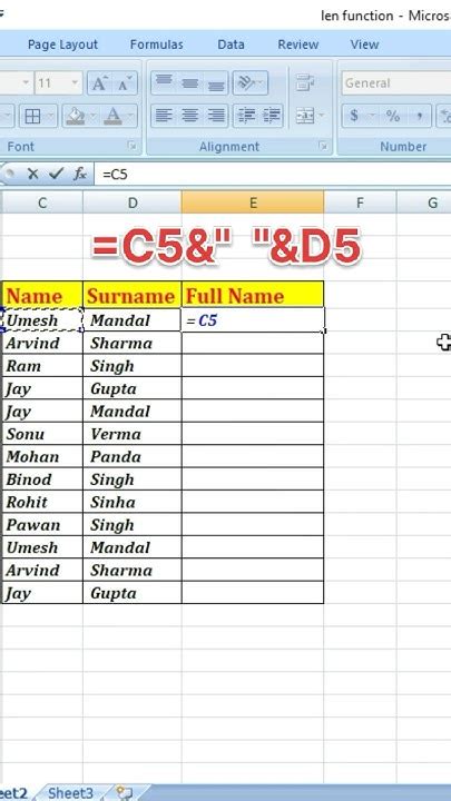 How To Combine Name And Surname In Excel Short Video Shorts Excel Ytshorts Viral Youtube