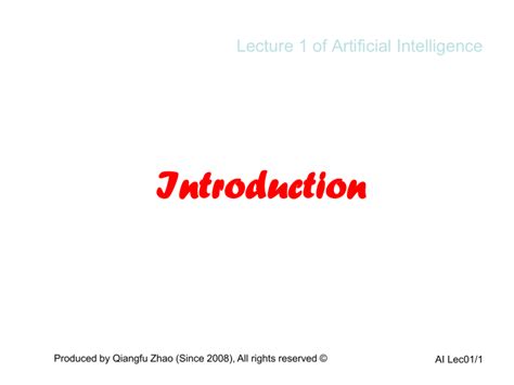 Ai Lecture 1 Introduction To Artificial Intelligence
