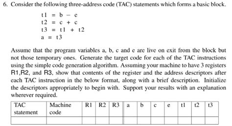 6 Consider The Following Three Address Code Tac