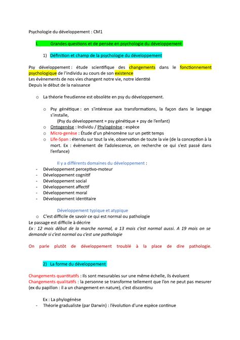 Psy Du Dev Cm 1 Devt Psychologie Du Développement Cm I Grandes