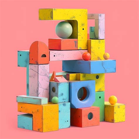 Abstract Colorful Geometric Shapes Stacked On Top Of Each Other Premium Ai Generated Image