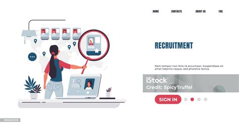 모집 방문 페이지 직원 검색 및 고용 인사 관리자는 공석 후보자의 이력서를 검토합니다 근로자 모집 웹 사이트 인터페이스 디자인 벡터 Ui 모형 객실 있음에 대한 스톡 벡터