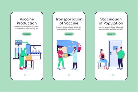 Vaccine Manufacturing Onboarding Mobile App Screen Flat Vector Template