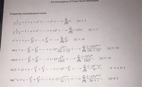Solved 99 Convergence Of Taylor Series Worksheet Frequently