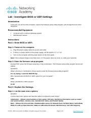 Lab Investigate BIOS Or UEFI Settings Fareez Docx Lab Investigate BIOS Or UEFI