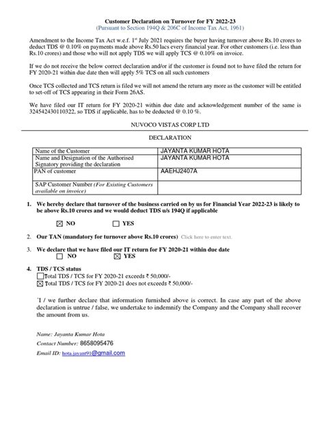 Jayanata Kumar Hota Tds Declaration Pdf