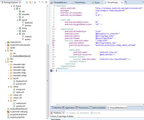 java making custom android keyboard via eclipse tutorial errors