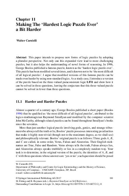 Pdf Making The ‘hardest Logic Puzzle Ever A Bit Harder Pdf Making The ‘hardest Logic Puzzle Ever A Bit Harder