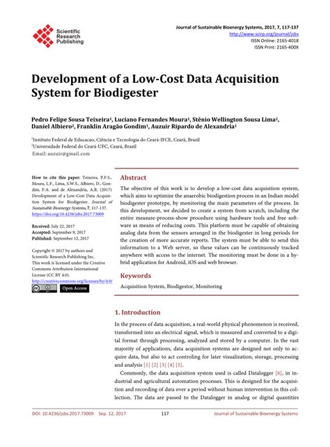 PDF Development Of A Low Cost Data Acquisition System For Biodigester