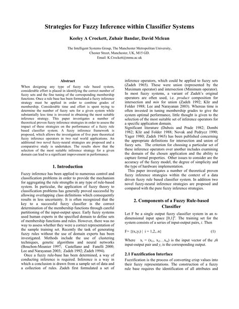 Pdf Strategies For Fuzzy Inference Within Classifier Systems